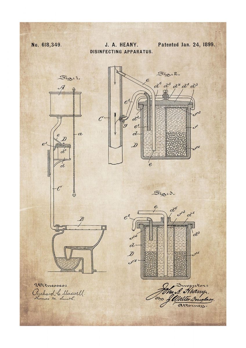 Flush Toilet Patent Art For Toilet Walls And Artwork For The Home