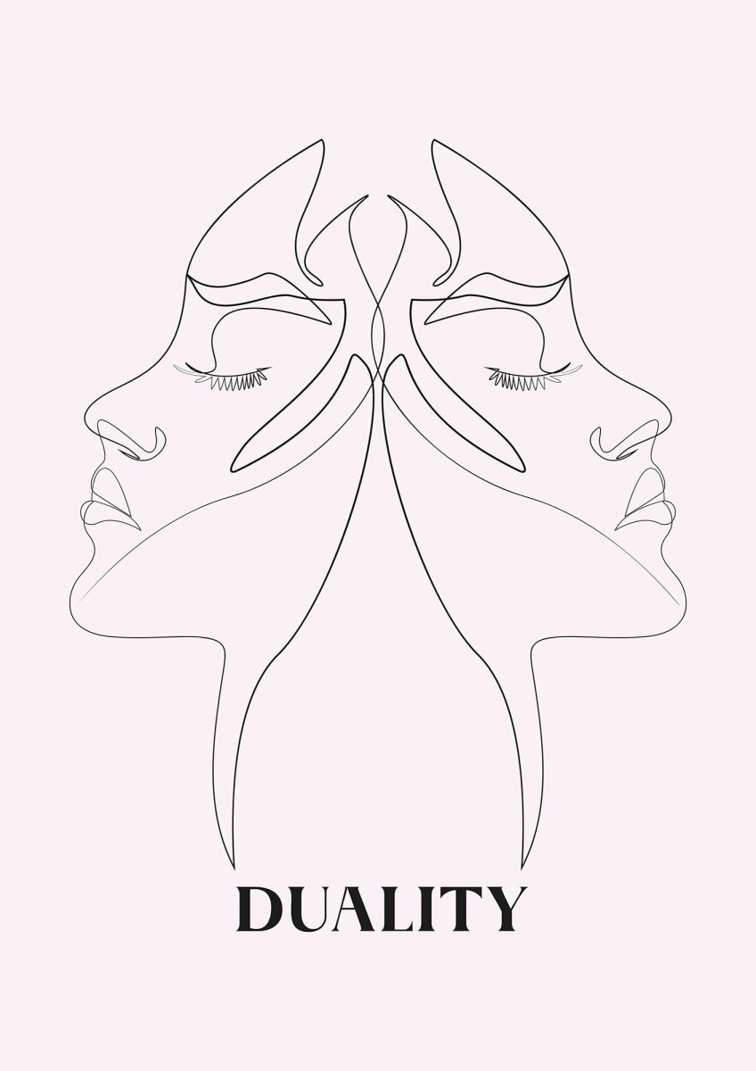 Duality Line Drawing Black White Printed Art For Living Room Walls And