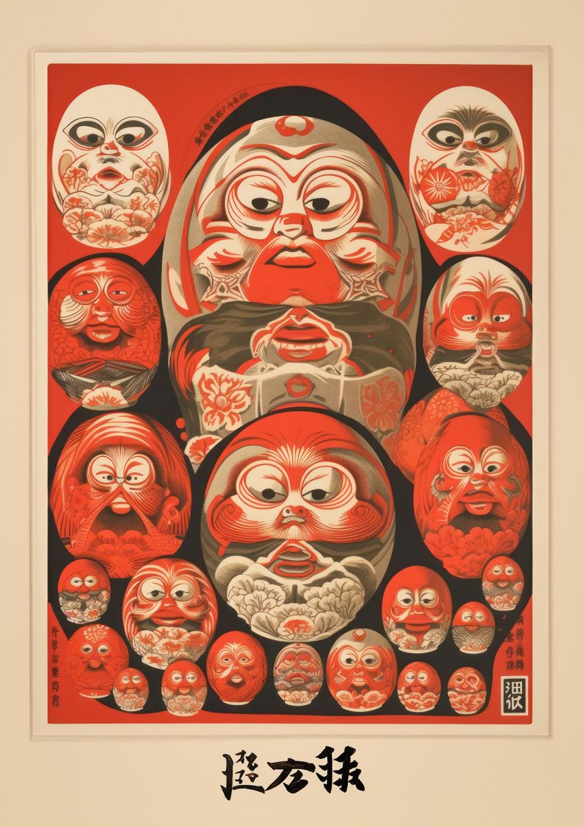 Daruma Evolution Lithograph in Perseverance Kanji | Lithobee