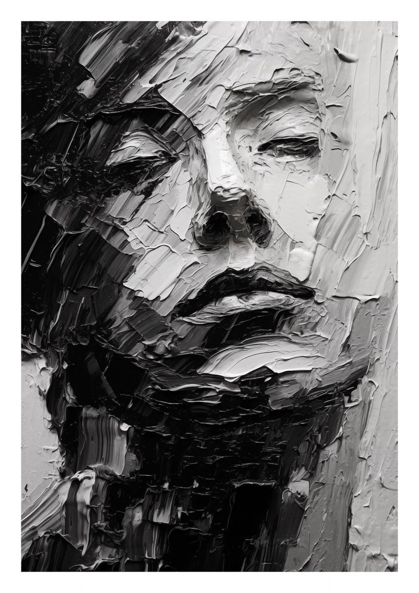 Textured Identity B&W Oil Portrait | Lithobee